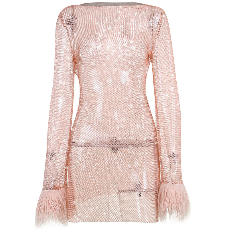 Furry Thin Glittering Mesh Dress – The Alley Online